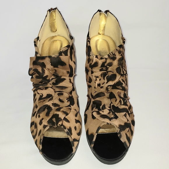 Shoes | New Leopard Print Peep Toe Booties Size 1 | Poshmark
